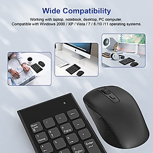 Wireless Number Pad and Mouse Combo,2.4G 19 Keys USB Wireless Numeric Keypad,3 Adjustable Silent Mouse Speeds DPI 800/1200/1600,Set for Laptop,Notebook,Desktop,PC Computer-Use One USB Receiver