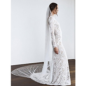 Latious Pearl Cathedral Bride Wedding Veils White 1 Tier Bridal Veil Long Veils with Comb for Brides and Women (White)