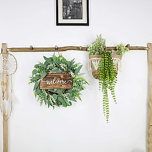 20 Inch Green Eucalyptus Wreath for Front Door- Handicraft Bamboo Frame with Versatile Silk Leaves - Ideal Spring & Summer Decorating for Indoor & Outdoor Use (White)