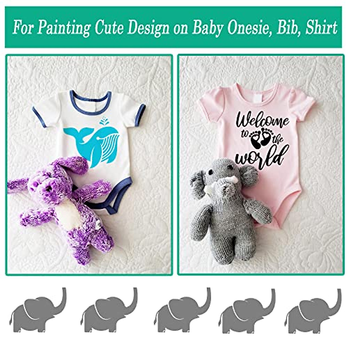 22 Pack Cute Baby Shower Stencils for Onesie Decorating Kit, Boy Girl Shirt Fabric Stencils for Clothes Phrases Mixed Animals Pattern Templates for Onesies Bibs Bodysuit Bags Shirts Shoes (Baby)