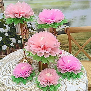 Mybbshower Pinks Flowers Decoration (11''-7'' Assorted) 6 pcs Artificial Tissue Paper Peony Nursery Wall Bridal Shower Centerpiece Baby Girl Birthday Tea Party
