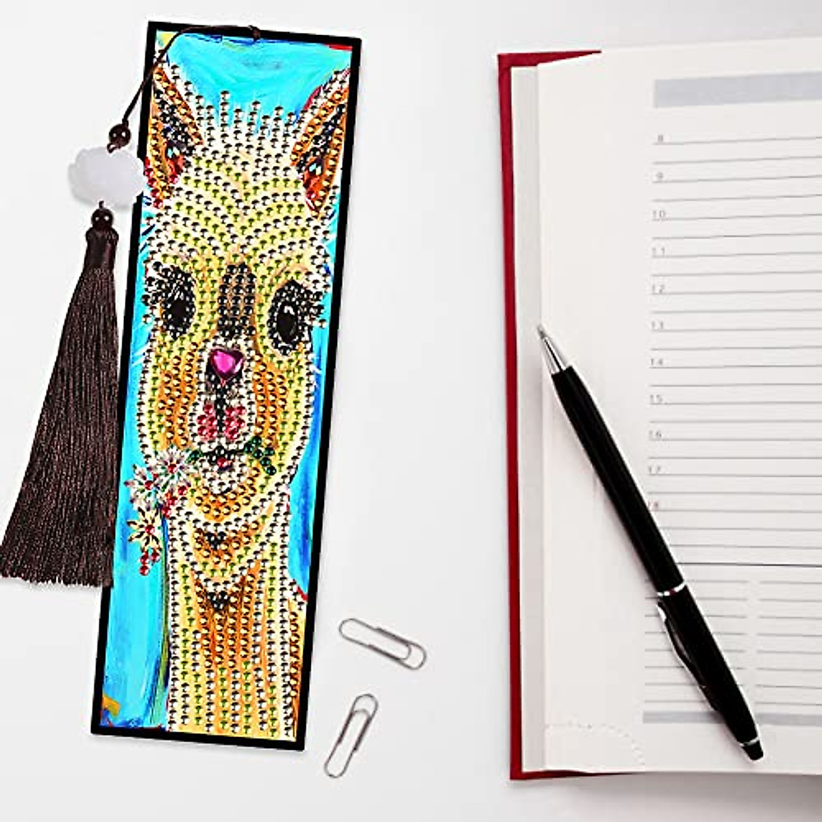 sikiwind Diamond Painting Bookmark, 2pcs 5D DIY Tassel Bookmark Mosaic Embroidery Craft Bookmark Special Shaped Diamond Painting Creative Leather Bookmarks with Tassel