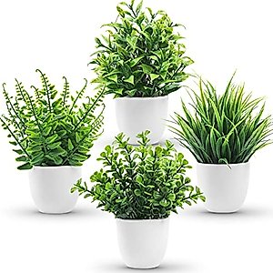Der Rose 4 Packs Fake Plants Small Artificial Faux Potted Plants for Living Room Home Office Farmhouse Bathroom Kitchen Decor Indoor