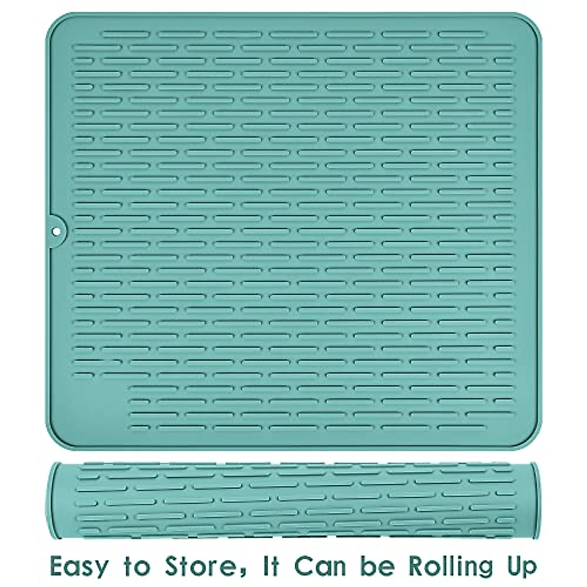Smithcraft Silicone Dish Drying Mat Set 2, XL Sink Mats Dish Drainer Drying Mat 17.72x15.75", Large Dish Drying Rack Mat, Heat Resistant &Non-Slip Kitchen Drying Pad, Countertop Protector Dry Mat Teal