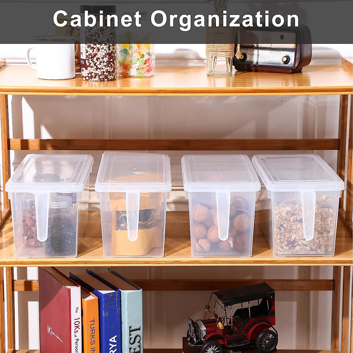 Quzzil 4 Pcs Fridge Organizer Refrigerator Organizer Bins with Lids and Handle Clear Fruit Storage Containers for Fridge Vegetable, Egg, Meat (Divided and Normal Style)