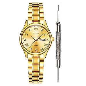 OLEVS Ladies Gold Watches for Women, Fashion Quartz Analog Small Wrist Watches, Water Resistant (up to 30m), Minimalist Gold Dial, Stainless Steel Band, Women's Watch