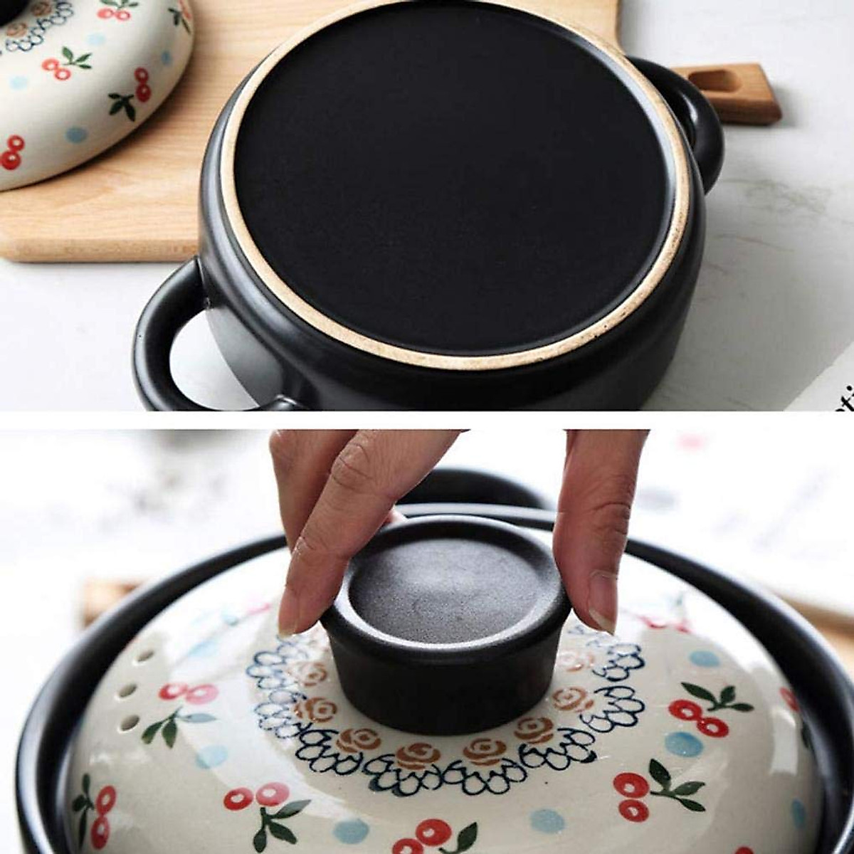 MYYINGBIN Ceramics Casserole with Lid Handles, Tagine Cooking Pot High Temperature Pots and Pan, Housewarming Gift, F