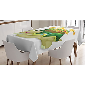 Ambesonne Reptile Tablecloth, Funny Floral Turtle Talking Colorful Humming Birds Tortoise Ninja Inspired Print, Rectangular Table Cover for Dining Room Kitchen Decor, 60" X 90", Multicolor