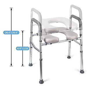 Raised Toilet Seat, 350LB Stand Alone Homecare Commode Bathroom Assist Frame for Elderly, Handicapped, Disabled, Adjustable Height, Padded Seat