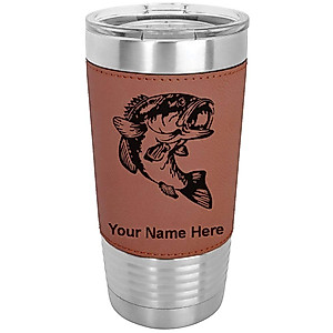 LaserGram 20oz Vacuum Insulated Tumbler Mug, Bass Fish, Personalized Engraving Included (Faux Leather, Dark Brown)