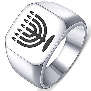 Jerusalem Menorah Symbol Womens Stainless Steel Seven Brances Ring