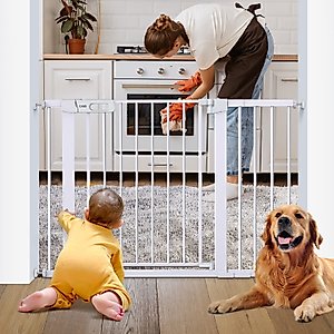 Ciays 29.5” to 46” Safety Baby Gate, Extra Wide Auto-Close Dog Gate for Stairs, Easy Walk Thru Indoor Pet Gate for Doorways and Rooms, White Child Gate Easy Pressure Mounted Installation