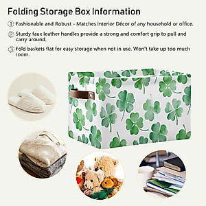 xigua Four Leaf Clover Foldable Canvas Storage Bin, Sturdy Fabric Storage Basket with Handles, Storage Cube Box for Organizing Shelf Nursery Toy Closet 1PCS
