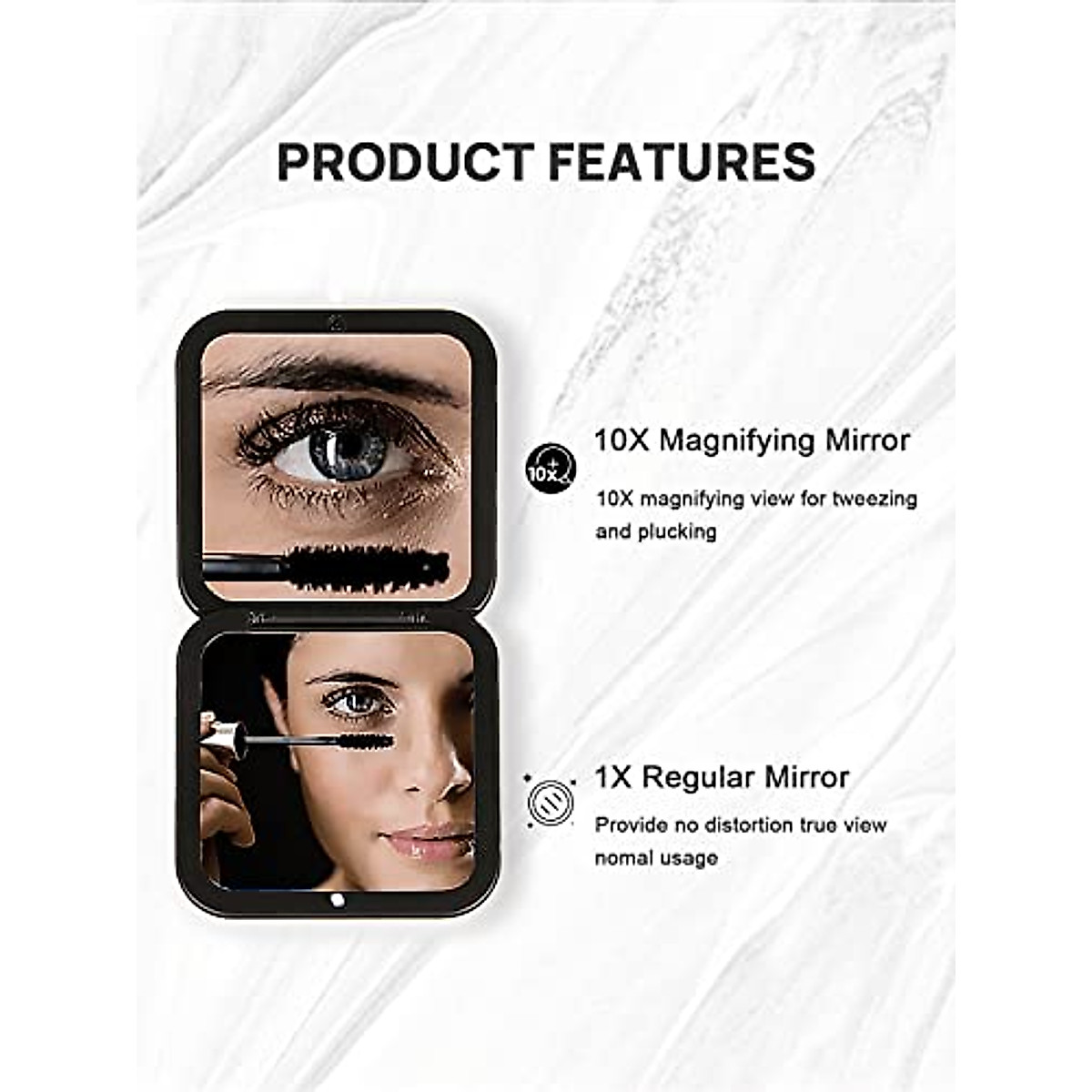 OMIRO Folding Compact Mirror, 1X/10X Magnification 3½” Pocket Size Square Hand Mirror for Travel Makeup (Black)