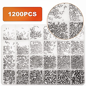 Zmbroll 1200Pcs Phillips Pan Head Small Machine Scews,Tiny Screw,Small Bolts Pan Head Screw,Mini Screw Assortment Kit for Eyeglasses,Watches,Clocks,Mobile Phone