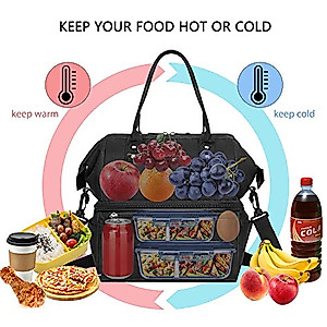 UTOTEBAG Double Deck Lunch Bag Leak Proof Insulated Lunch Box Large Cooler Tote Bag Thermal Meal Prep Organizer with Removable Strap for Men Women, Black