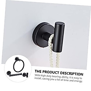 DOITOOL 6 pcs Bath Hook Paper Practical Hanging Multi-Functional Holder Brass Rod Rings Dispenser Wall-Mounted Steel Bathroom Shower Supplies Black Ring Tissue Stainless Bar Toilet Rack