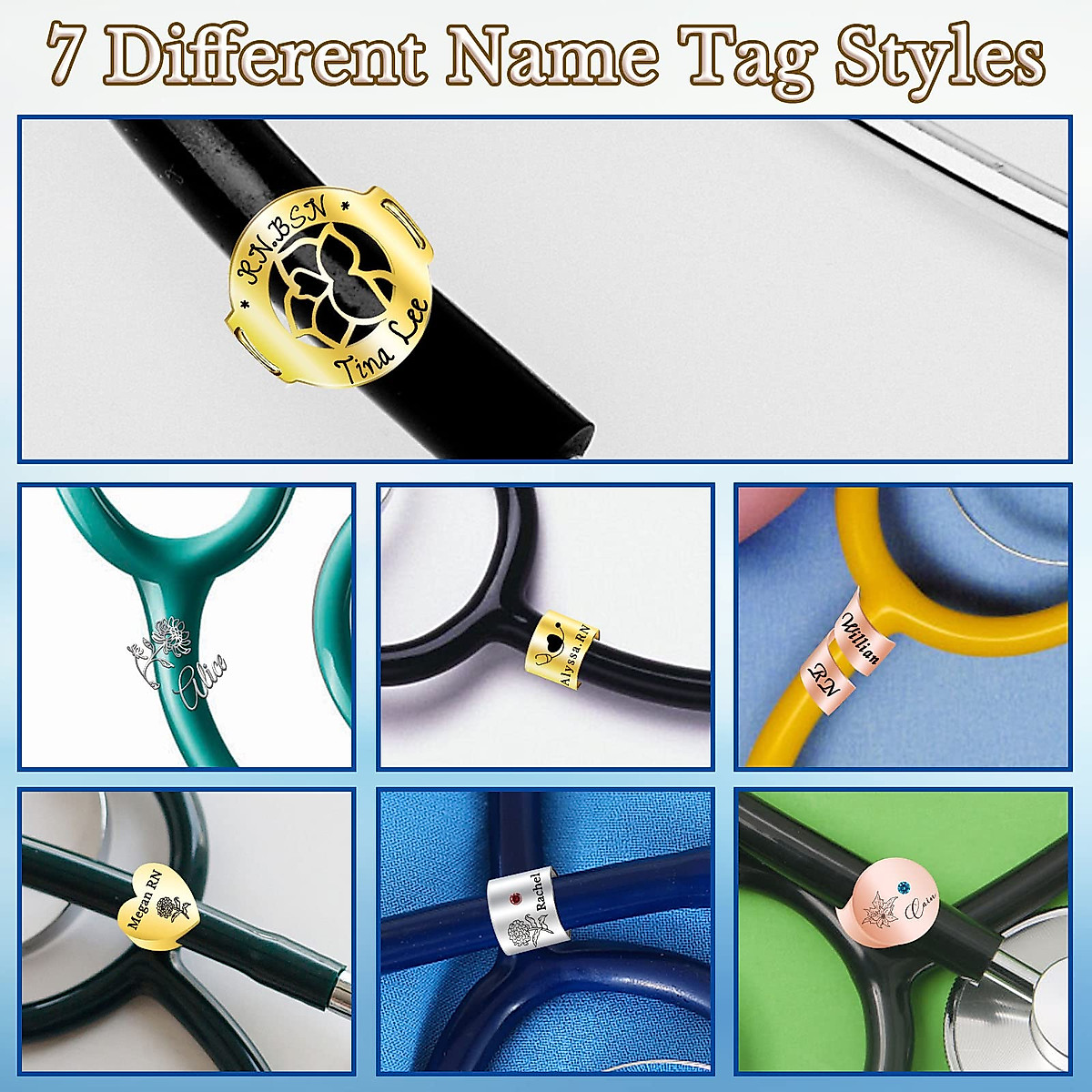 Stethoscope Name Tag Personalized Custom Stethoscope Engraved Name Charm with ID Tag, Nurses Week Gift for Nurse Doctor Medical Vet(Style7)