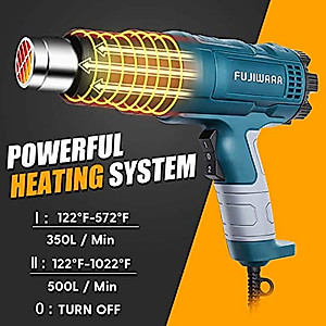 Heat Gun Kit 1500W with Dual-Temperature 5 Nozzles,Hot Air Gun 122ᵒF-1022ᵒF Heating in Seconds for DIY Shrink PVC Tubing/Wrapping/Crafts,Stripping Paint (1500W 2 Gears Temp Setting)