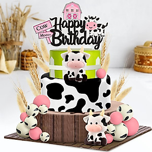Pinkunn 23 Pcs Cow Cake Topper Farm Cake Decor Cow Cake Decorations with Cow Miniature Figurines Animal Birthday Party for Cow Theme Baby Shower Boys Girls Birthday Party Cake Decorations Supplies