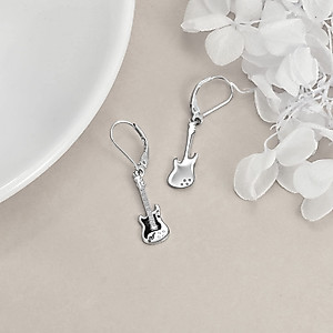 YFN Guitar Earrings Sterling Silver Guitar Jewelry for Women Leverback Music Earrings Gifts for Guitar Players Guitar Lover Guitar Dangle Drop Earrings (black)