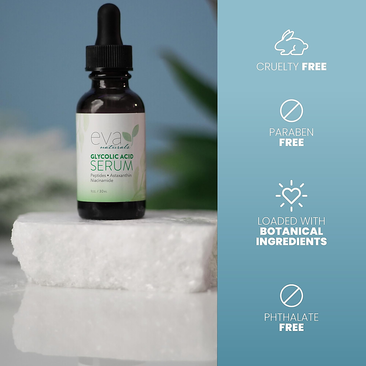 Eva Naturals Glycolic Acid Serum - Anti-Aging Vitamin C & Hyaluronic Acid Skin Brightening Formula Helps To Minimize & Exfoliate Pores, Reduce Fine Lines, Wrinkles, Acne Scarring & Breakouts - 1 Oz