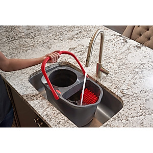 Rubbermaid Microfiber Flat Spin Mop Floor Cleaning System with Wringer Bucket, Red, Flat Floor Mop for Hardwood/Laminate/Vinyl/Tile/Stone Floors
