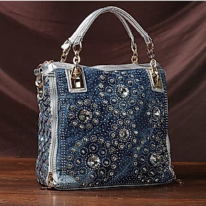 Denim Women Shoulder Bag Crystal Rhinestone Purse Handbag Jeans Crossbody Bag Ladies Tote Bag (silver)