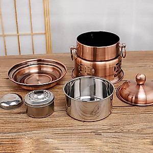 2 Pack Shabu Shabu Copper Hot Pot Stove Mini Hotpot Pan Stainless Steel Chafing Dishes Alcohol Pot Cooker Single Home Kitchen Cookware, Not Incluede Fuel(Red Copper)