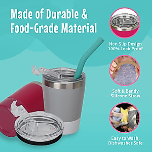 4 Pack Kids Toddler Cups,Insulated Stainless Steel Kids Tumbler with Reusable Smoothie Straws and Lids, Kids Water Bottle for Daily Use,BPA Free,Easy Clean,8oz, Blue/Teal/Red/Yellow - K Kichuzl