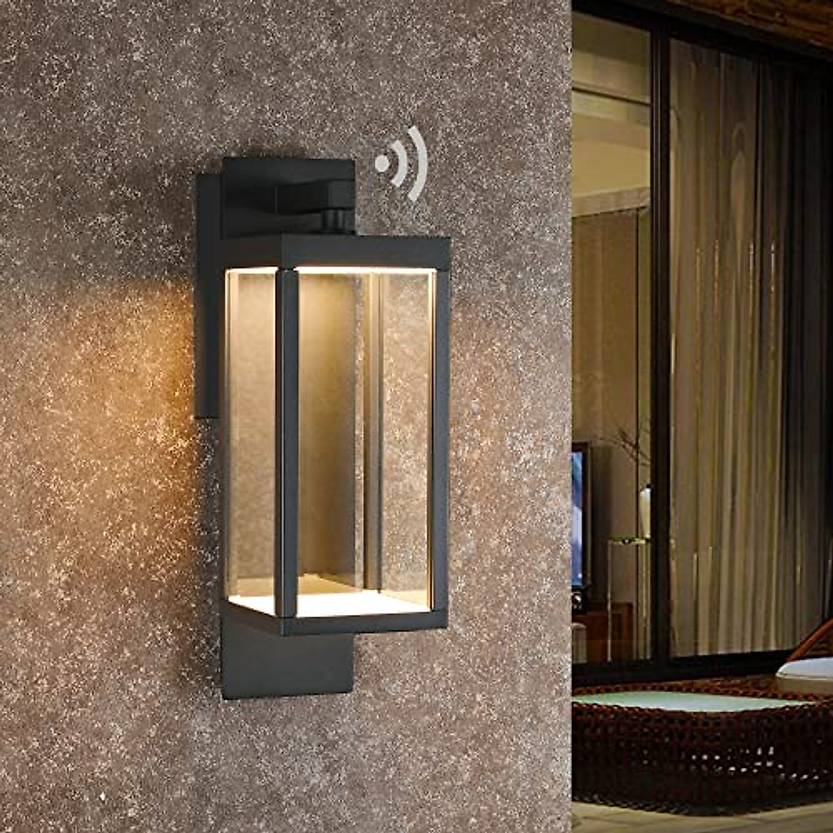 illumishin Dusk to Dawn Outdoor Wall Lantern, Modern Exterior Wall Sconce Sensor Light Fixture, Anti-Rust Waterproof Wall Mount Lights, Wall Lamp with Clear Glass Shade for Garden, Front Porch