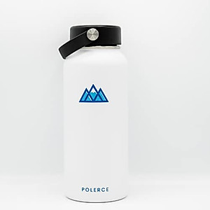 Vacuum Insulated Bottle with 3 Lids - Flex Straw Lid, Flex Lid, and Coffee Flip Lid - Stainless Steel Double Wall Thermally Insulated Flask - 5 Sizes - 5 Colors - by Polerce (32 Oz, White)