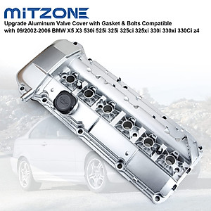 MITZONE Upgrade Aluminum Valve Cover kit Compatible with 2002-2006 BMW X5 X3 530i 525i 325i 325ci 325xi 330i 330xi 330Ci z4 Replace 11127512839