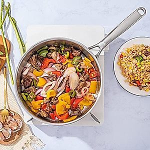 RD ROYDX Stainless Steel Deep Saute Pan With lid Copper Core 10 Inch Tri-ply Impact-bonded Base Technology Frying Pans for Cooking