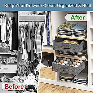 Carry360 2 Pack Sock Underwear Drawer Organizer Dividers, 24 Cell Fabric Foldable and Washable Cabinet Closet Organizers with Adjustable Clips for Clothes, Socks, Underwear (Gray)