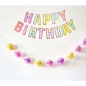 Pastel Happy Birthday Banner, Assembled Rainbow Happy Birthday Sign Girls Pastel Birthday Party Decorations