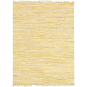 Unique Loom Chindi Cotton Collection Soft Hand Woven Natural Fiber Striped Area Rug, 9 ft x 12 ft, Yellow/Ivory