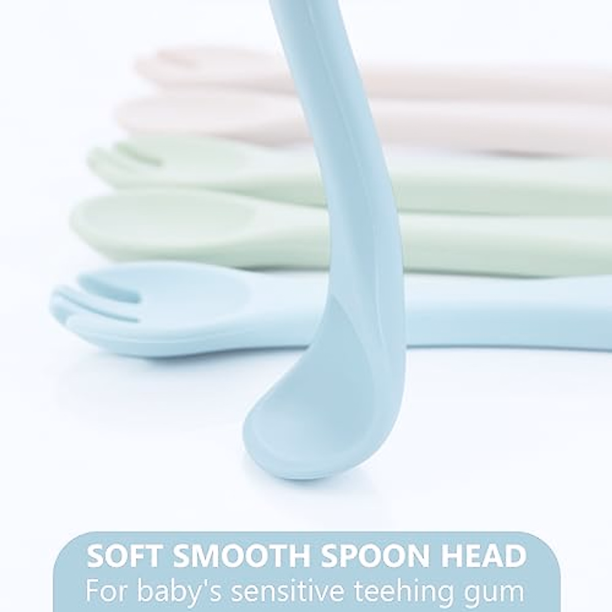 6-Piece Silicone Feeding Spoons and Fork for First Stage Baby, Infant Self-Feeding Utensils for Baby Led Weaning, Safety Tested | BPA Free | Microwave, Dishwasher and Freezer Safe