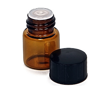 24, Amber, 1 ml (1/4 Dram) Glass Bottles, with Orifice Reducers and Black Caps