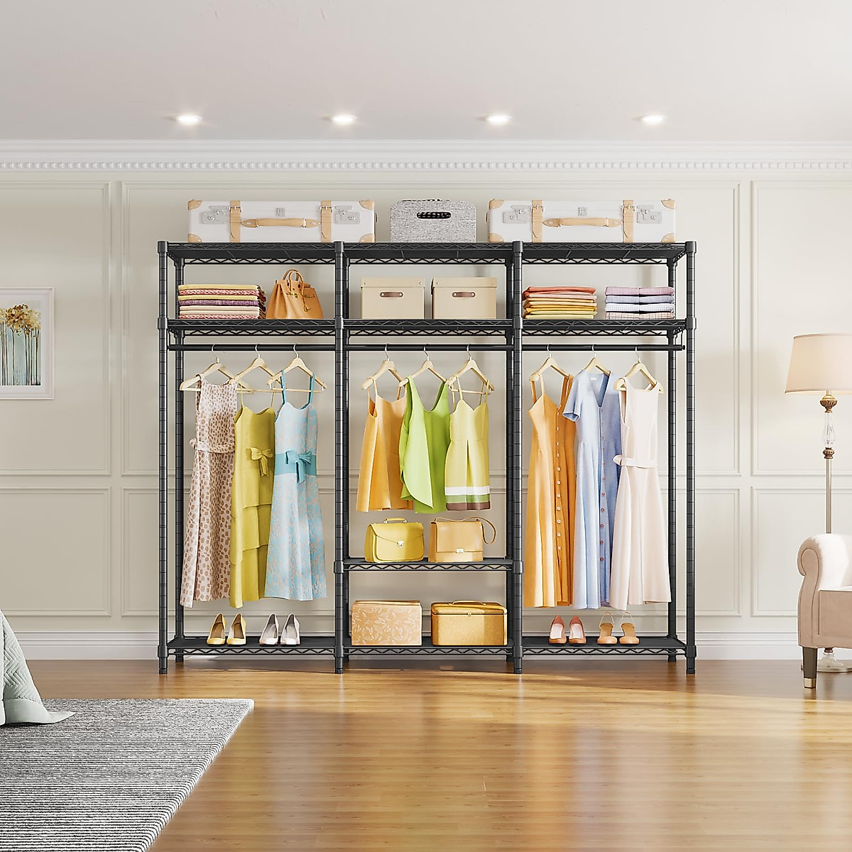 VIPEK V30 Garment Rack, Heavy Duty Clothes Rack with 7 Adjustable Shelves & 2 Hang Rods, Portable Closet System, Metal Closet Rack, Freestanding Wardrobe Closet for Hanging Clothes, Max Load 870lbs