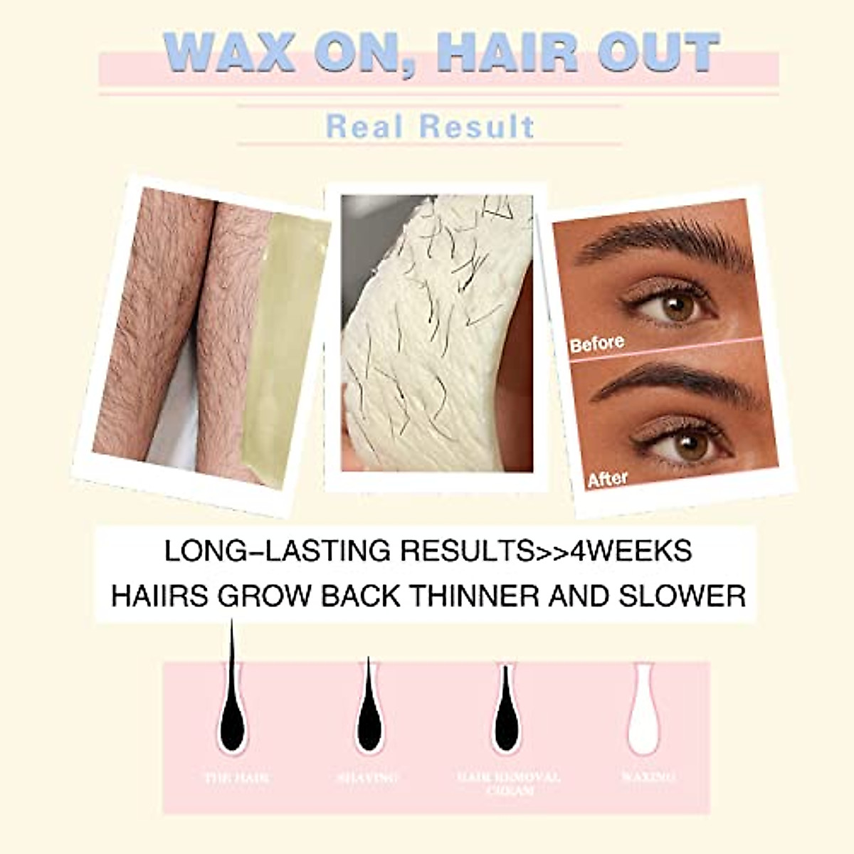 Hard Wax Beads for Sensitive Skin Hair Removal, 1.1LB Painless Pearl Waxing Beans with 20 Spatulas for Bikini, Eyebrow, and Facial At-Home Waxing for Women and Men (Cream)