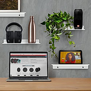 BRAINWAVZ 2-Pack 12" Floating Metal Wall Shelf for Books, Organizer, Speakers, Plants, Cameras, Books, Decor Display, Storage, Routers & More Wide Universal Holder Shelf (White)