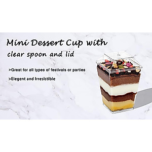 BEGA HOME Dessert Cups - 5oz 50 Cups, 50 Lids and 50 Spoons - Great for Parfaits, Pudding, Yogurt, & Mini Treats - Small Clear Plastic Cups, Yogurt Parfait Cups with Lids & Spoons