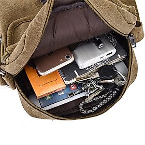 Vintage Multi-function Canvas Small Messenger Bag Casual Crossbody Shoulder Bag Chest Bag Purse Satchel Handbag (Khaki)