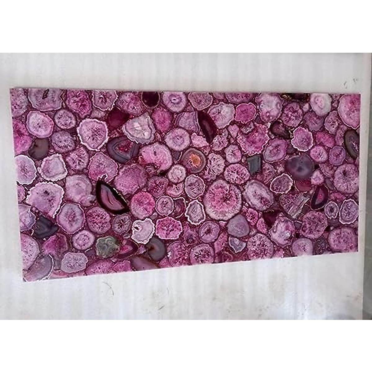 rkhandicrafts 36 x 48 Inches Rectangle Shape Marble Dining Table Top Pink Agate Stone Epoxy Art Reception Counter Slab