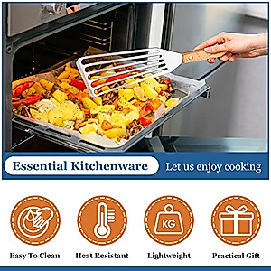 Joyfair Fish Spatulas Set, 2Pcs Metal Slotted Turner with Wooden Handle for Grilling Frying, Stainless Steel BBQ Flipper Spatula for Griddle Flattop, Thin Edge for Easy Turning & Flipping Pancake Meat