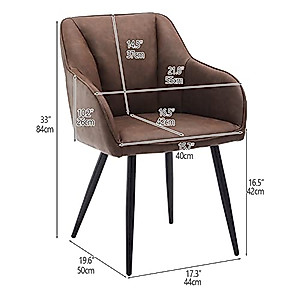 CLIPOP Modern Dining Chairs Set of 2, Upholstered Faux Leather Accent Chairs with Metal Legs, Armchair Desk Chair Thick Sponge Seat for Living Room Bedroom Guest Room, Brown