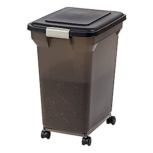 IRIS USA 42 Lbs / 55 Qt WeatherPro Airtight Pet Food Storage Container with Attachable Casters, For Dog Cat Bird and Other Pet Food Storage Bin, Keep Pests Out, Easy Mobility, BPA Free, Smoke