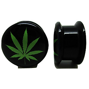 Pierced Republic Pot Leaf Marijuana Ear Plugs - Acrylic Screw-On - New - 8 Sizes - Pair (00 Gauge (10mm))