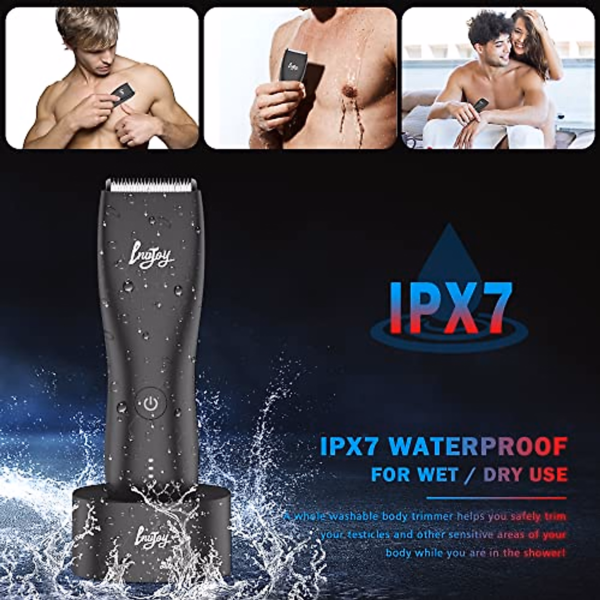 INVJOY Body Trimmer for Men, Ball Shaver, Electric Groin & Pubic Hair Trimmer, Waterproof Wet/Dry Groomer, Replaceable Ceramic Male Hygiene Razor Clippers w/ Charging Dock for Full Body Grooming